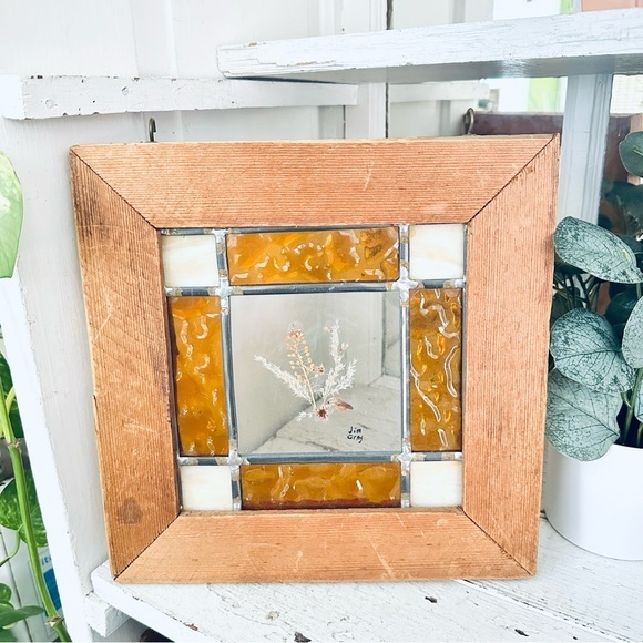 Vintage | Accents | Vintage Amber Stained Glass Window Hanging Dried ...